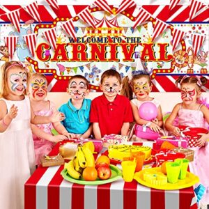 Circus Carnival Party Decoration Set Carnival Theme Banner Circus Red and White Striped Pennant Banner Flags and Carnival Theme Tablecover for Circus Carnival Party Suppliers and Favors