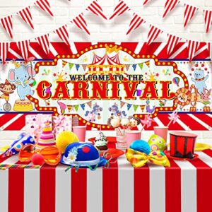 Circus Carnival Party Decoration Set Carnival Theme Banner Circus Red and White Striped Pennant Banner Flags and Carnival Theme Tablecover for Circus Carnival Party Suppliers and Favors