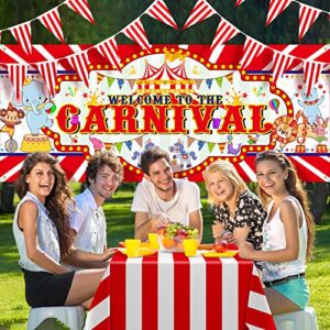 Circus Carnival Party Decoration Set Carnival Theme Banner Circus Red and White Striped Pennant Banner Flags and Carnival Theme Tablecover for Circus Carnival Party Suppliers and Favors