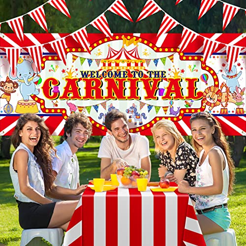 Circus Carnival Party Decoration Set Carnival Theme Banner Circus Red and White Striped Pennant Banner Flags and Carnival Theme Tablecover for Circus Carnival Party Suppliers and Favors