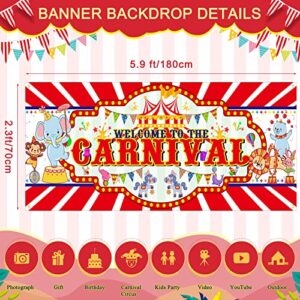 Circus Carnival Party Decoration Set Carnival Theme Banner Circus Red and White Striped Pennant Banner Flags and Carnival Theme Tablecover for Circus Carnival Party Suppliers and Favors