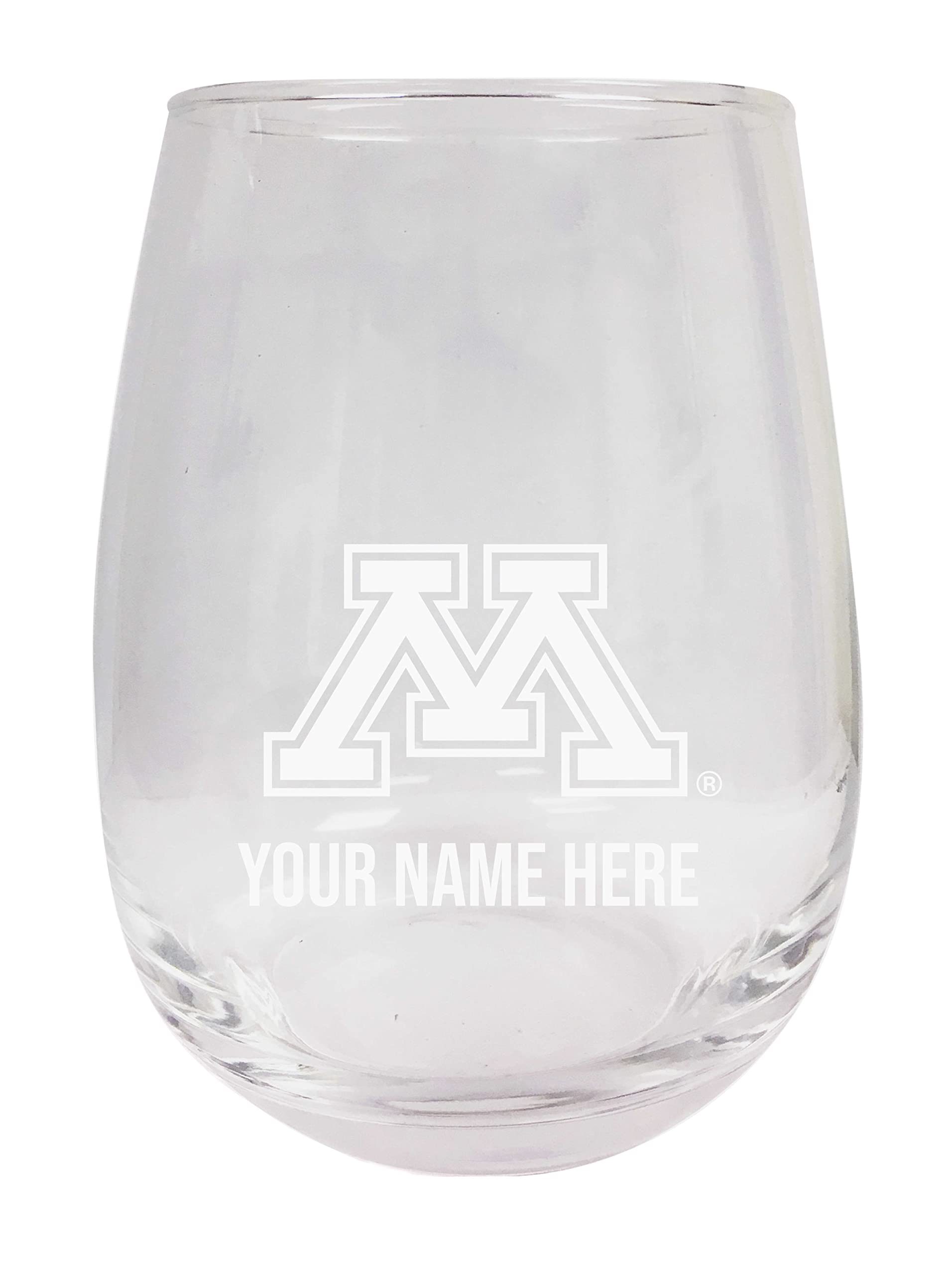 2 Pack Personalized Minnesota Gophers Etched Stemless Wine Glass 15 oz With Custom Name (2) Officially Licensed Collegiate Product