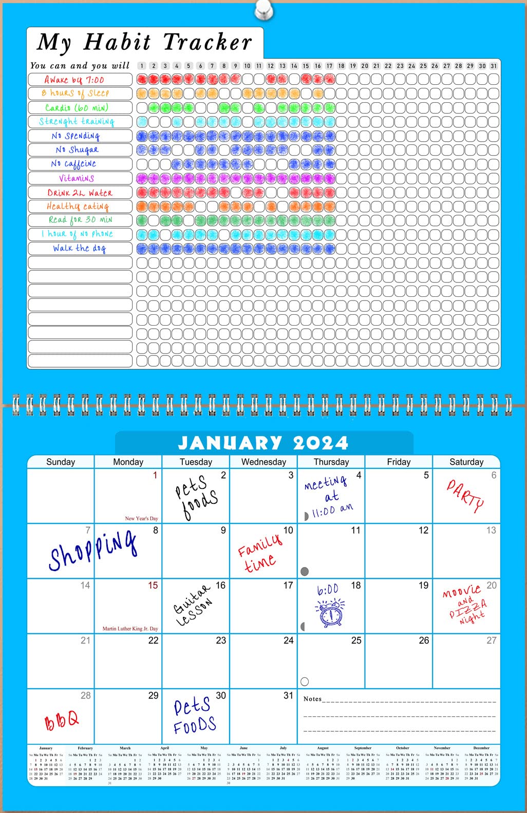 2024 Monthly Desktop/Wall Calendar/Planner - Habit Tracker - Daily, Weekly & Monthly Goal Motivational Habit Tracking Journal Inspirational - (Edition #07)