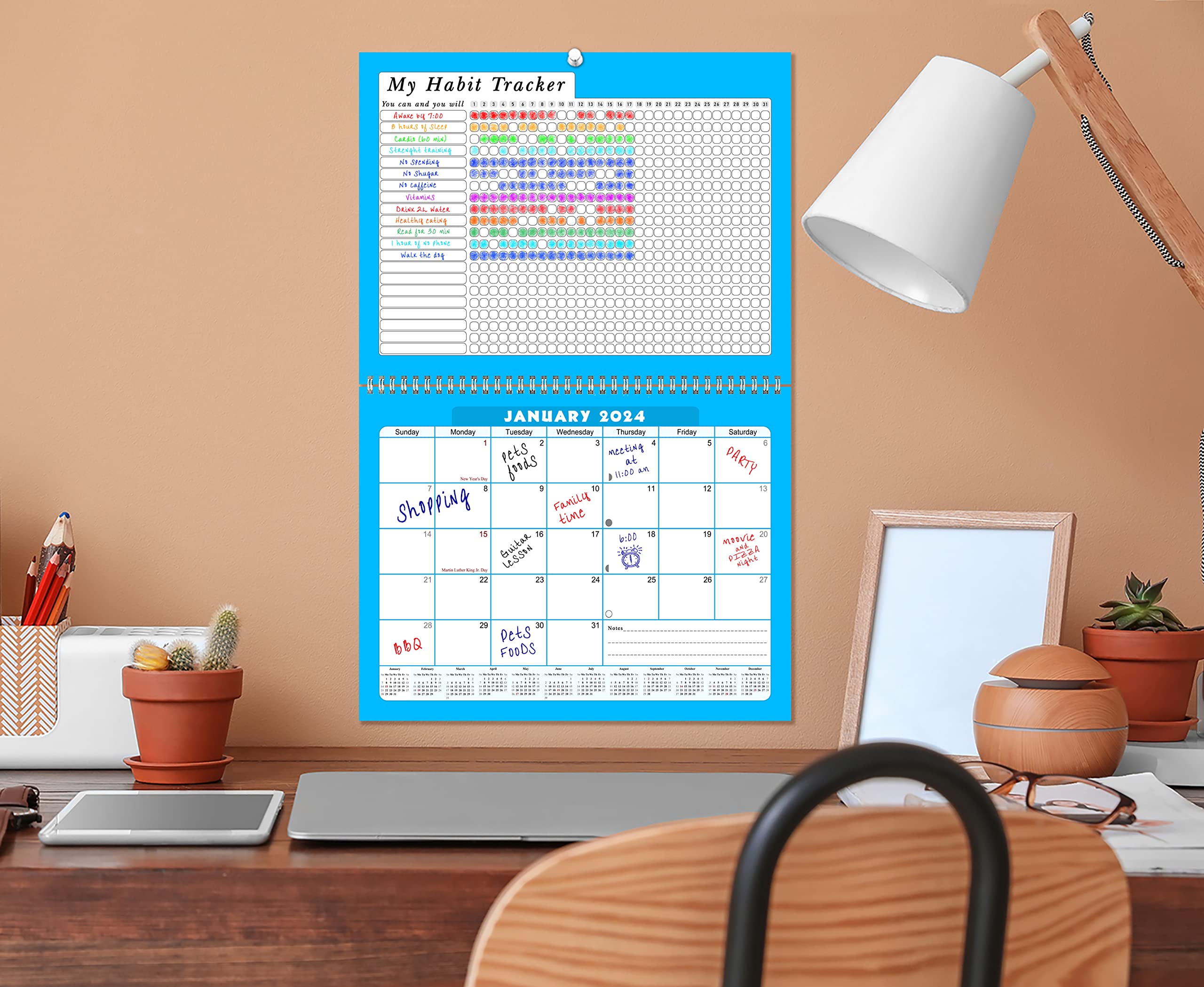 2024 Monthly Desktop/Wall Calendar/Planner - Habit Tracker - Daily, Weekly & Monthly Goal Motivational Habit Tracking Journal Inspirational - (Edition #07)