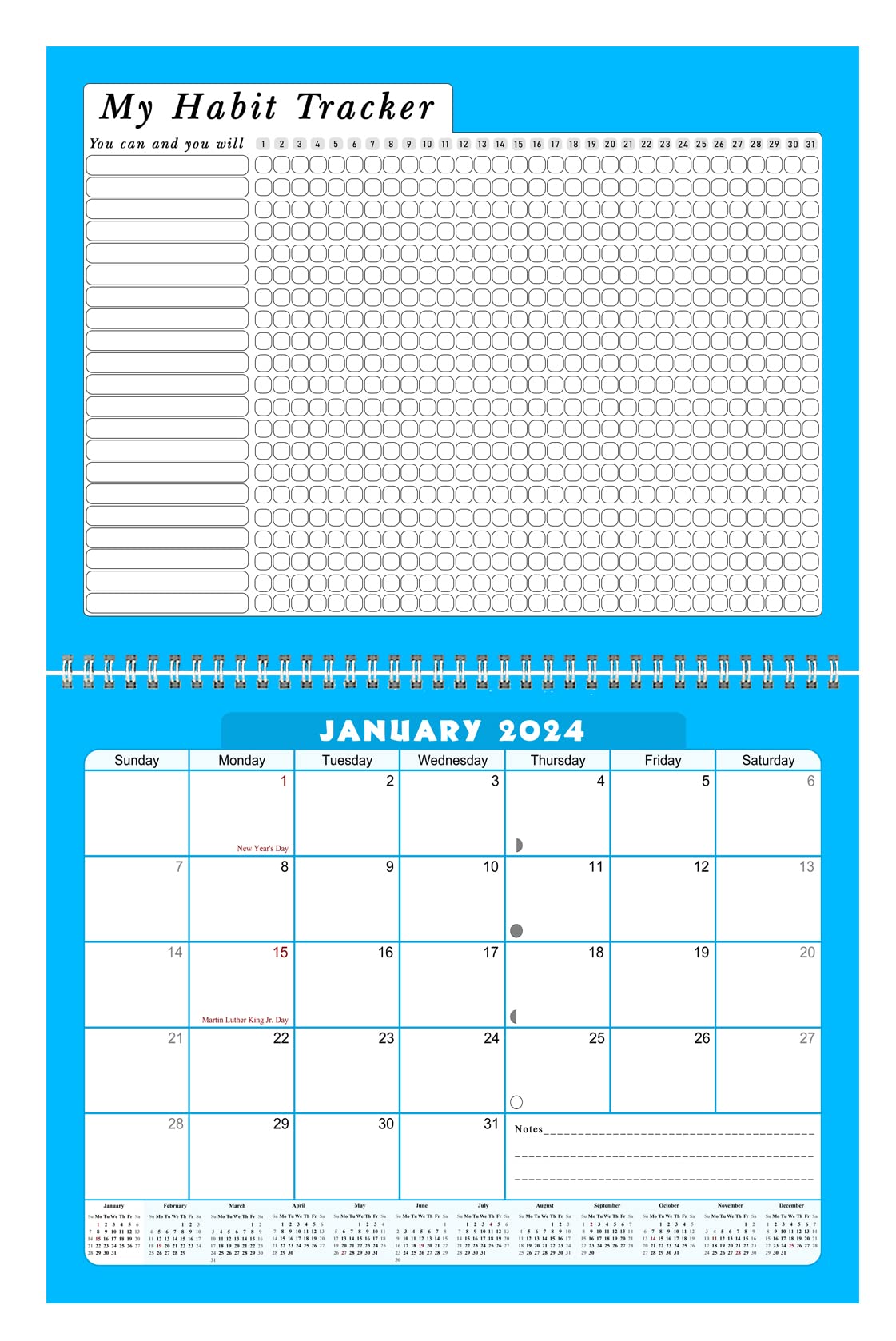 2024 Monthly Desktop/Wall Calendar/Planner - Habit Tracker - Daily, Weekly & Monthly Goal Motivational Habit Tracking Journal Inspirational - (Edition #07)