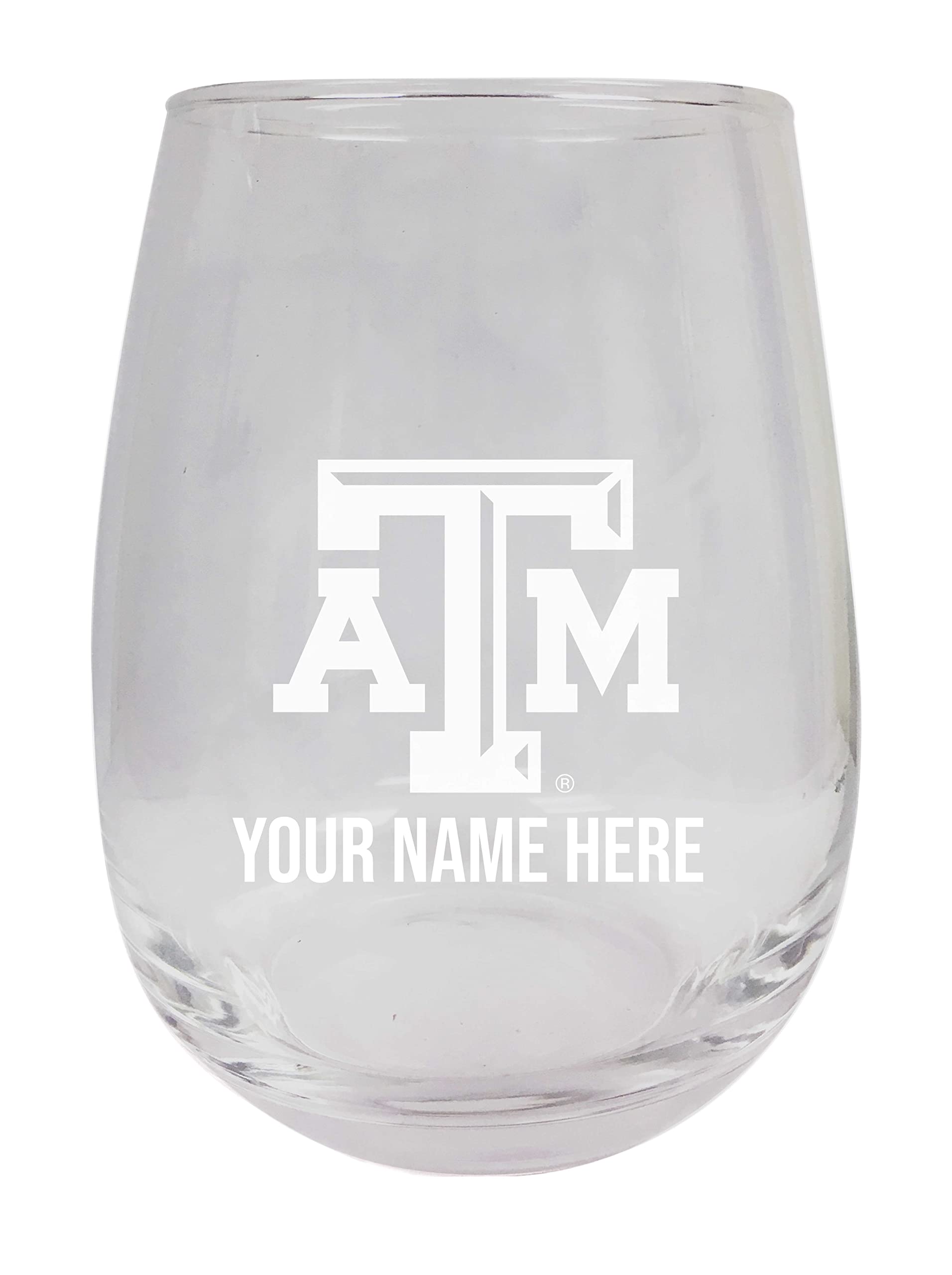 Personalized Customizable Texas A&M Aggies Etched Stemless Wine Glass 15 oz With Custom Name (1) Officially Licensed Collegiate Product