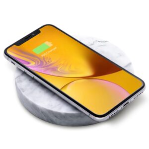 EINOVA Charging Stone - Beautiful Wireless Charger, 10W Fast Charger with Built-in Durable Braided Cable - White Marble