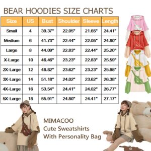 Mimacoo Cute Bear Hoodie for Womens Long Sleeve Sweatshirts Patchwork Color Shirts with Cute Personality Bag, 2-khaki, 5X-Large