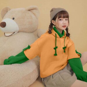 Mimacoo Cute Bear Hoodie for Womens Long Sleeve Sweatshirts Patchwork Color Shirts with Cute Personality Bag, 2-khaki, 5X-Large