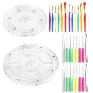 hacaroa 30 pieces cookie decorating kit suppiles, 6 inch / 8 inch acrylic cookie turntable with 12 cookie scribe needles, 12 cookie decoration brushes, 4 tweezers for cookie, cake decoration