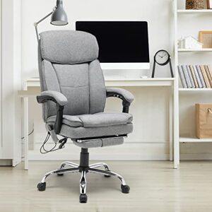 HOMREST Reclining Chair with Massage, Ergonomic Office Breathable Fabric Executive Computer Chair w/Retractable Footrest, High Back Swivel Recliner for Office Home Study