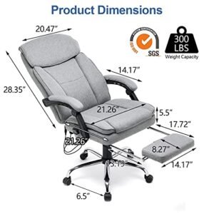 HOMREST Reclining Chair with Massage, Ergonomic Office Breathable Fabric Executive Computer Chair w/Retractable Footrest, High Back Swivel Recliner for Office Home Study