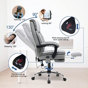 HOMREST Reclining Chair with Massage, Ergonomic Office Breathable Fabric Executive Computer Chair w/Retractable Footrest, High Back Swivel Recliner for Office Home Study