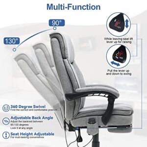 HOMREST Reclining Chair with Massage, Ergonomic Office Breathable Fabric Executive Computer Chair w/Retractable Footrest, High Back Swivel Recliner for Office Home Study