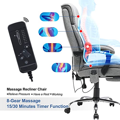 HOMREST Reclining Chair with Massage, Ergonomic Office Breathable Fabric Executive Computer Chair w/Retractable Footrest, High Back Swivel Recliner for Office Home Study