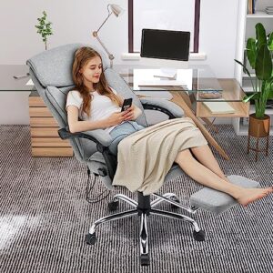 HOMREST Reclining Chair with Massage, Ergonomic Office Breathable Fabric Executive Computer Chair w/Retractable Footrest, High Back Swivel Recliner for Office Home Study