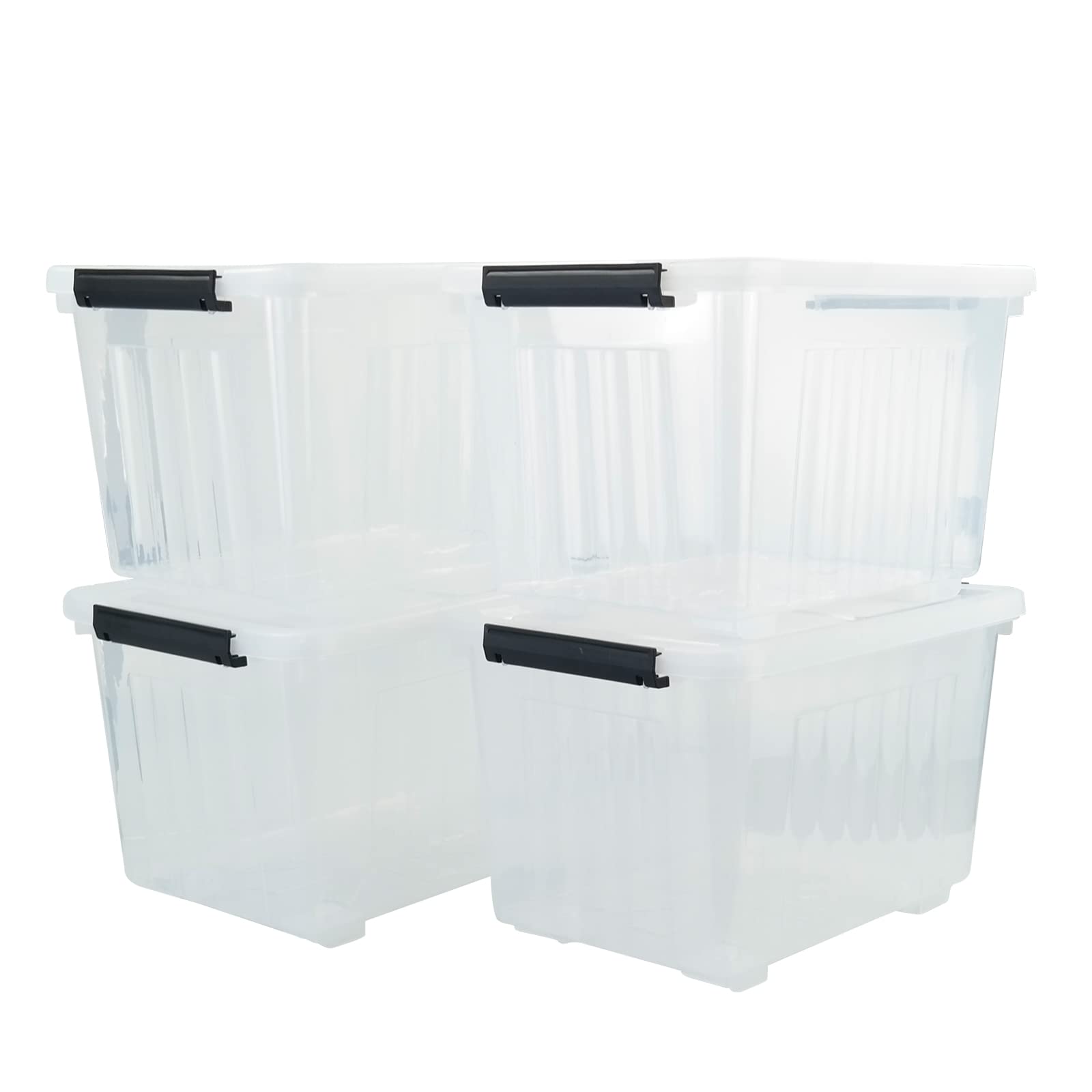 Nesmilers 50 Quarts Plastic Storage Boxes, Large Clear Bins with Lids and Wheels Set of 4