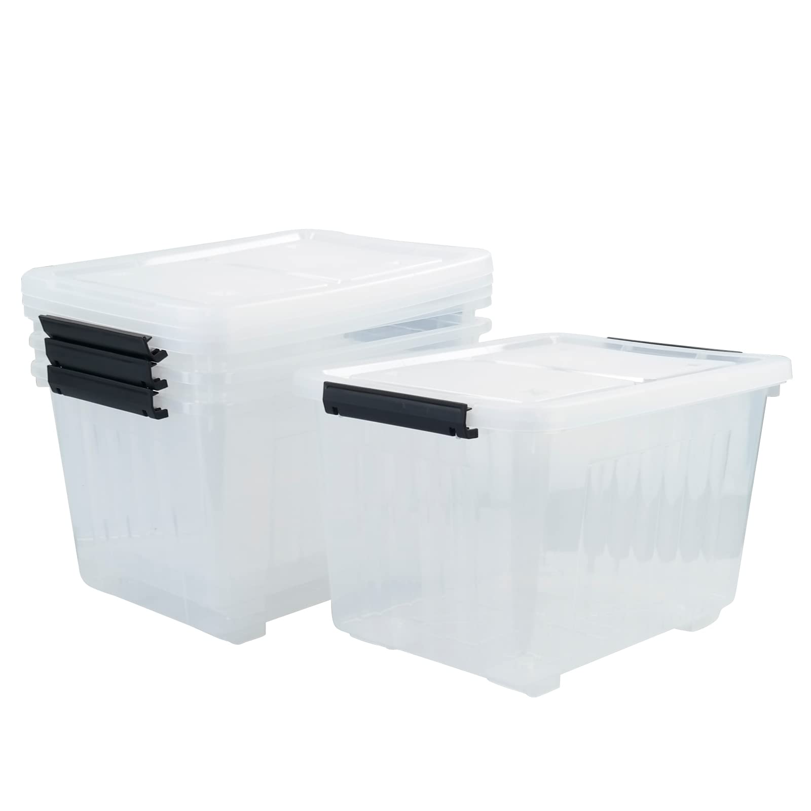 Nesmilers 50 Quarts Plastic Storage Boxes, Large Clear Bins with Lids and Wheels Set of 4