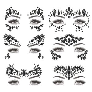 6 sheets face gems temporary stick on black face rhinestones jewels for women party gift for kids costume temporary (stylish style)