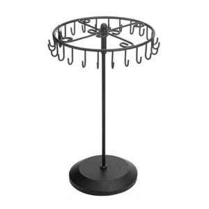 qaeoity rotating necklace holder jewelry organizer display stand 14-inch with 23 hooks black, short-black, 8.27*5.9*13.8inch (hs01)