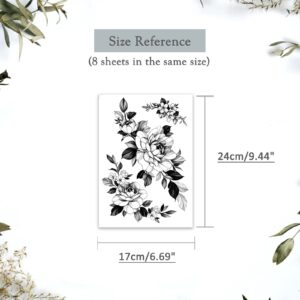 Temporary tattoos for women sexy thigh chest shoulder stomach Large flower huge fake tattoos，Exquisite and aesthetic，Designed By Real Tattoo Artists | Roarhowl tattoo rose 8 sheets