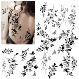 Temporary tattoos for women sexy thigh chest shoulder stomach Large flower huge fake tattoos，Exquisite and aesthetic，Designed By Real Tattoo Artists | Roarhowl tattoo rose 8 sheets