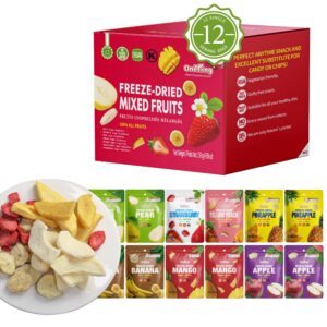 onetang freeze-dried mixed fruit, 12 pack single-serve pack, non gmo, kosher, no add sugar, gluten free, vegan, holiday gifts, healthy snack 0.35 ounce