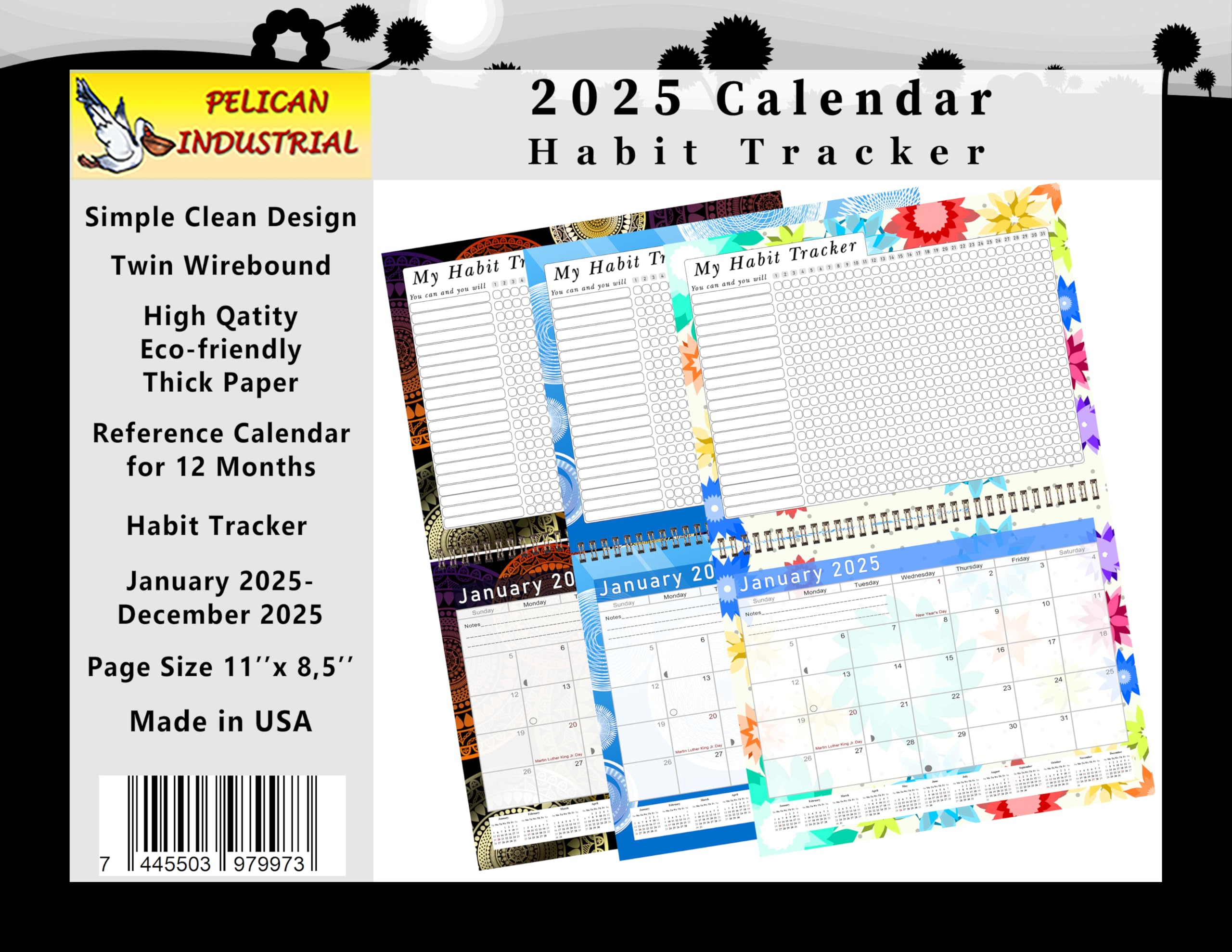 2025 Monthly Desktop/Wall Calendar/Planner - Habit Tracker - Daily, Weekly & Monthly Goal Motivational Habit Tracking Journal Inspirational - (Edition #015)