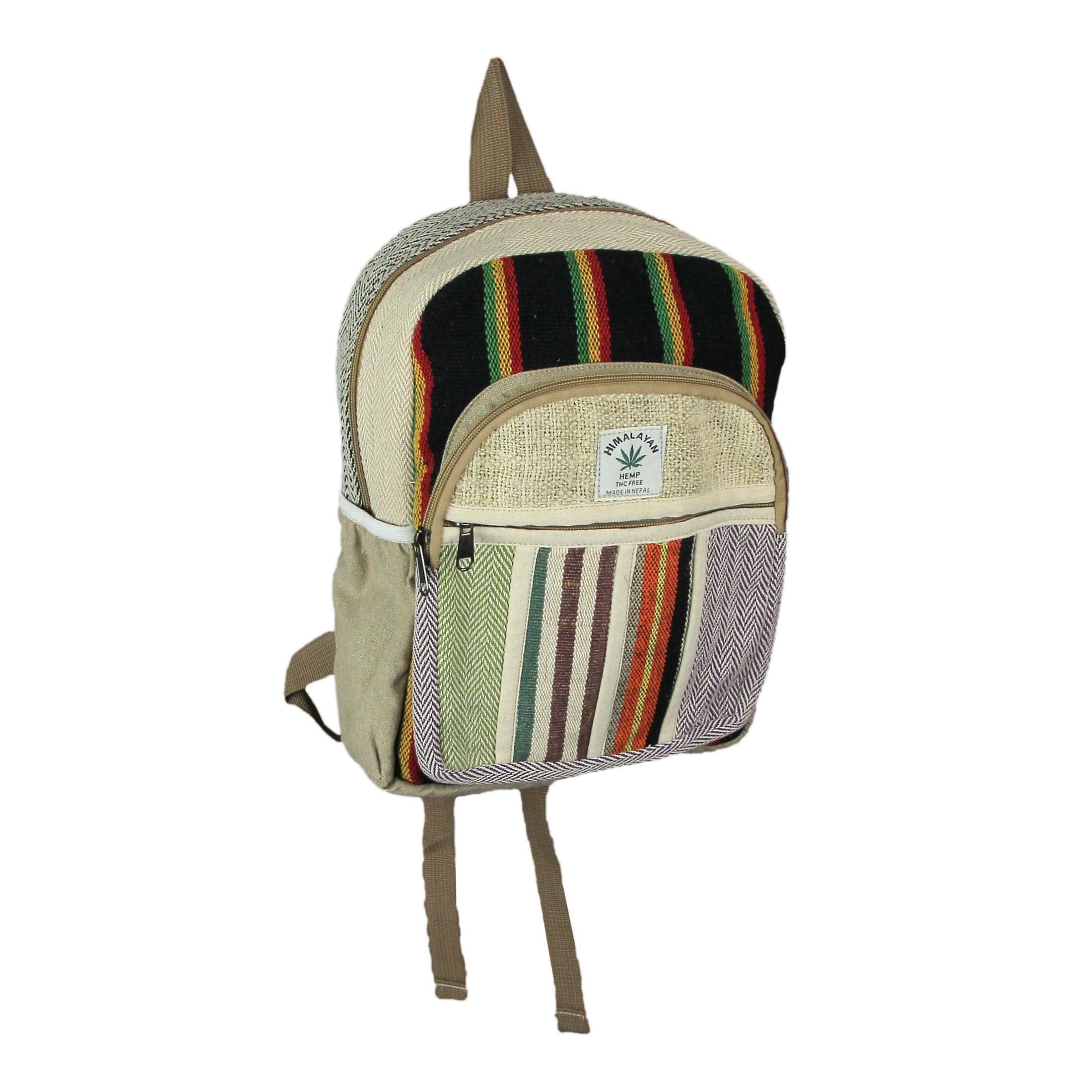 Things2Die4 Red, Yellow and Green Rasta Striped Bohemian Style Hemp Fiber Backpack, Multicolored