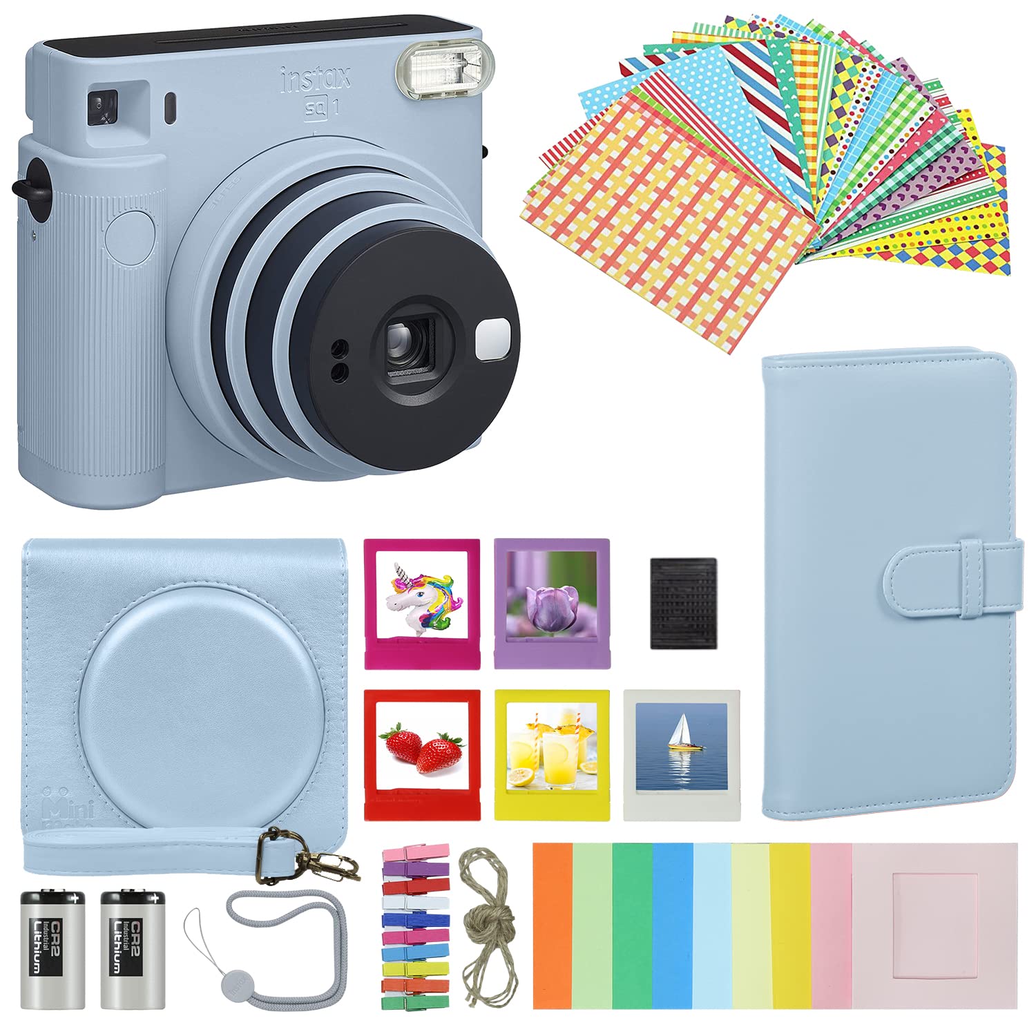 Fujifilm Instax Square SQ1 Instant Camera Glacier Blue with Carrying Case + Accessories Bundle, Photo Album, Assorted Frames + More