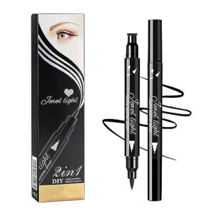 dual ended black liquid eyeliner - 2 in 1 winged cat eye stamp & felt-tip eyeliner pen, waterproof, long lasting and smudge proof eye makeup tool for women