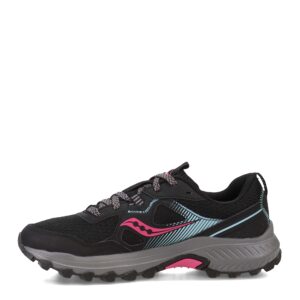 saucony women's excursion tr16 trail running shoe, black/fuchsia, 9.5 wide