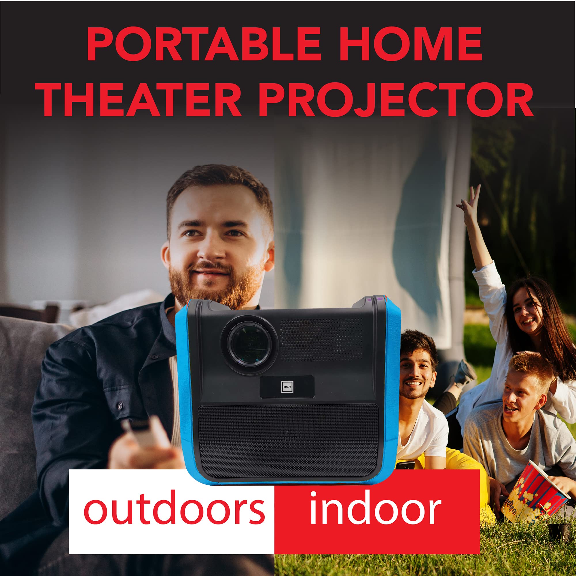 RCA - RPJ060 Portable Projector Home Theater Entertainment System, Long Lasting Battery - 2.5 Hours per Charge - Outdoor, Rechargeable, Speakers - Enjoy without any Cable on the go - Phone/Stick/PC