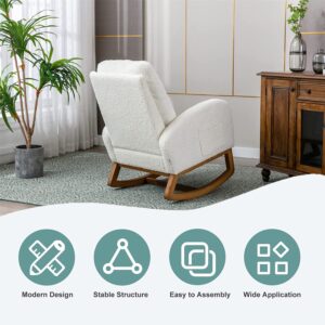 jeerbly Rocking Chair Nursery, Upholstered Fabric Nursery Chair, Nursery Glider with Tall Back and 1-Side Pockets, Rocking Chairs with Rubber Wood Legs, Glider Chair, 39.76'' H x 27.16'' W x 37'' D