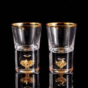 dujust shot glasses (1.5oz), crystal shot glass set decorated with 24k gold leaf flakes, cool & cute shot cups, bpa-free & lead-free, perfect for décor & collection, gift choices - 2 pcs