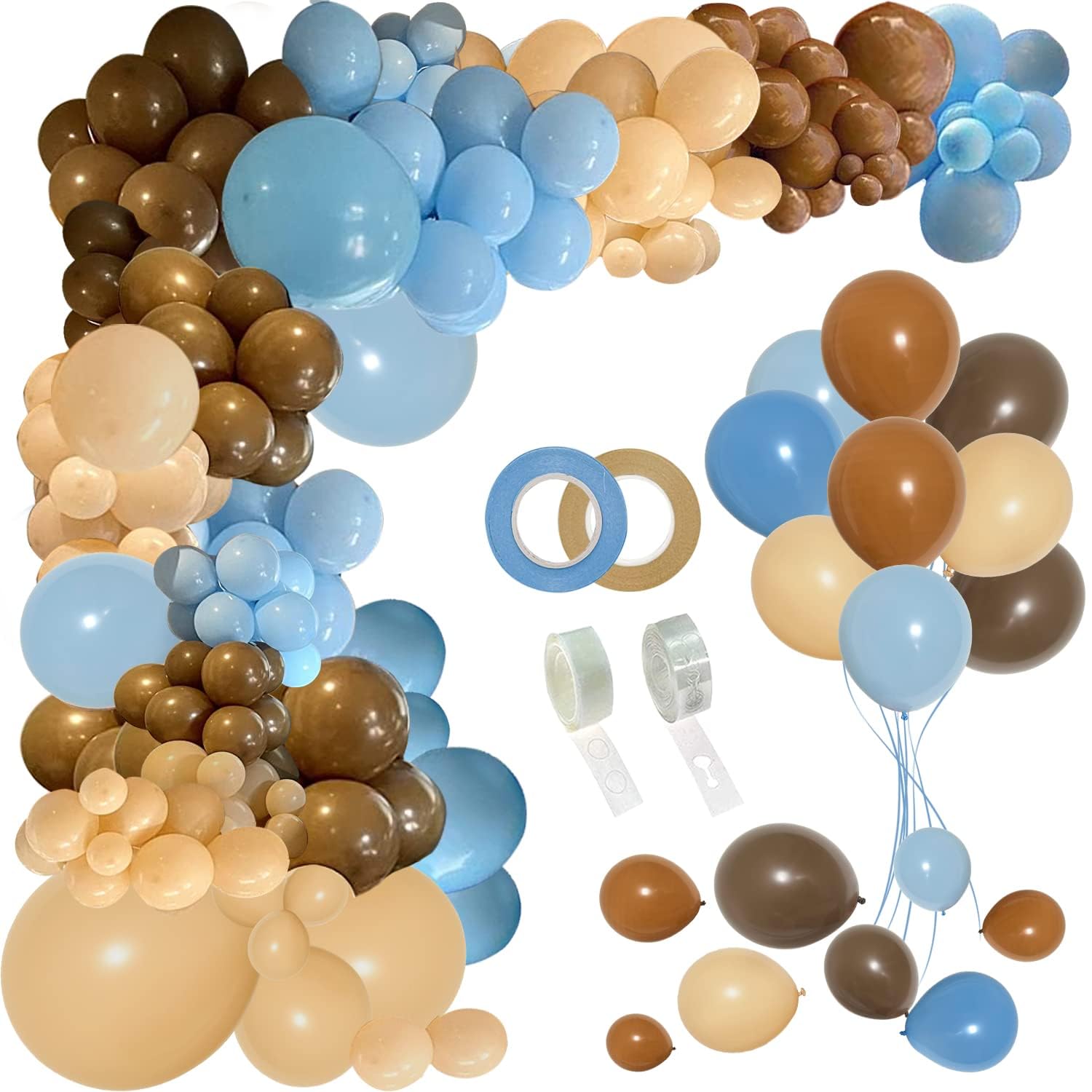 PERPAOL 147PCS Blue Brown Coffee Balloons Garland Kit, Boho Nude Coffee Blue Ivory Balloon Arch, for Teddy Bear Safari Wild Shower Gender Reveal Birthday Theme Party.