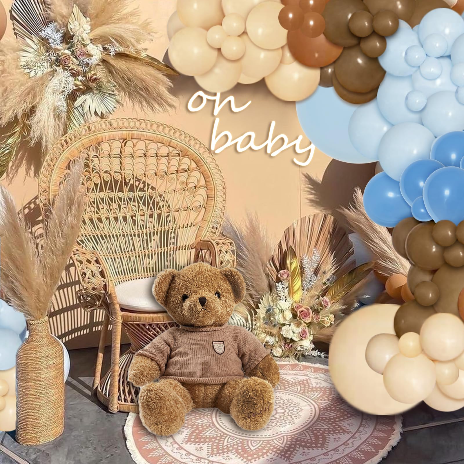 PERPAOL 147PCS Blue Brown Coffee Balloons Garland Kit, Boho Nude Coffee Blue Ivory Balloon Arch, for Teddy Bear Safari Wild Shower Gender Reveal Birthday Theme Party.