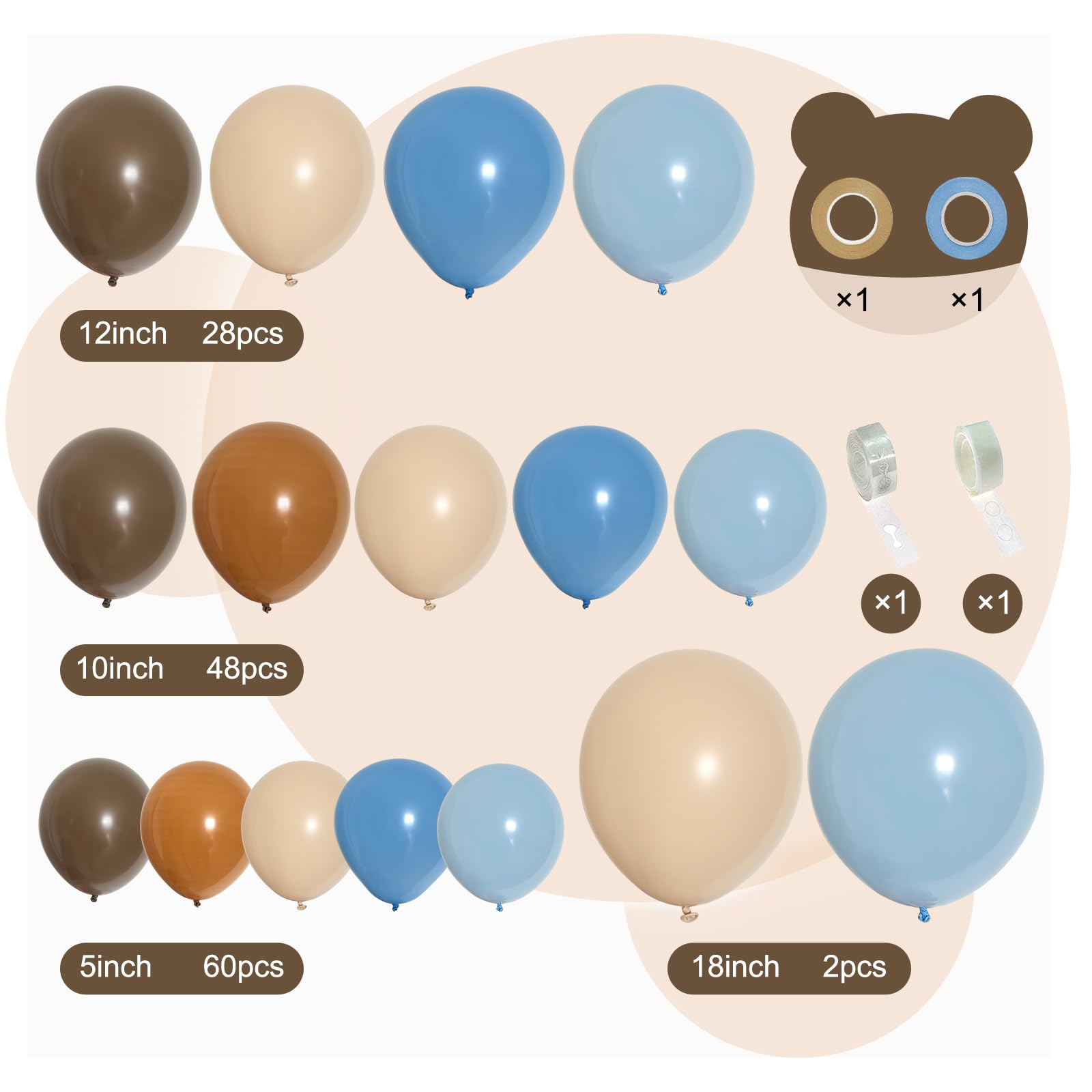 PERPAOL 147PCS Blue Brown Coffee Balloons Garland Kit, Boho Nude Coffee Blue Ivory Balloon Arch, for Teddy Bear Safari Wild Shower Gender Reveal Birthday Theme Party.