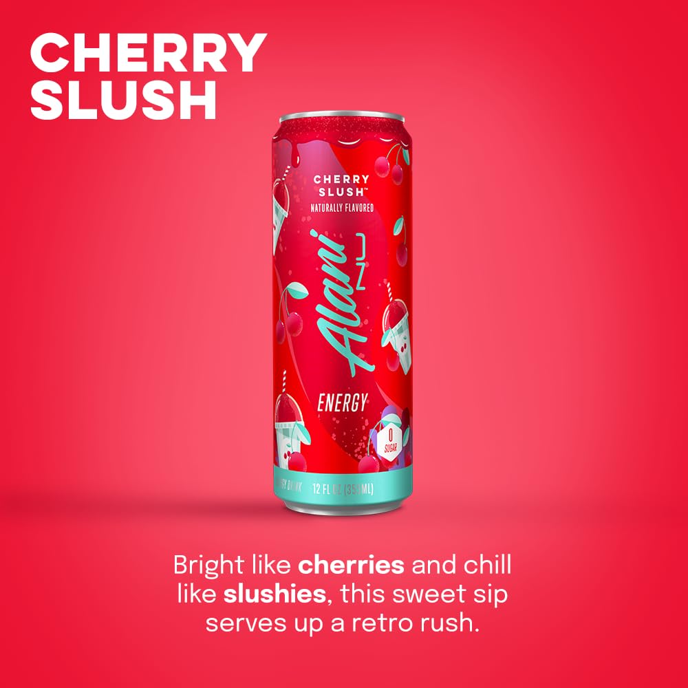 Alani Nu CHERRY SLUSH Sugar Free, Low Calorie Energy Drinks | 200mg Caffeine | Pre Workout Performance with Antioxidants | Biotin B Vitamins | Zero Sugar | 10 Calories | 12 Fl Oz Cans (12 Pack)