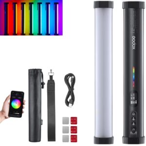 godox tl30 rgb tube light, cri 97+ tlci 99+ handheld full color led video light wand, 2700k-6500k dimmable led light stick, 37 fx light effects, 2900mah battery, bluetooth app control