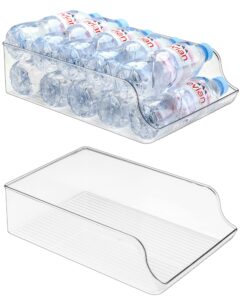 puricon 2 pack water bottle dispenser organizer for refrigerator, clear plastic 16.9oz water bottle container storage bin for fridge freezer pantry cabinet kitchen -for water bottle