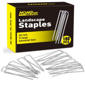 hongway 180 pack landscape staples garden staples 6 inch 11 gauge galvanized ground stakes heavy duty yard stakes pins for weed barrier hose tent