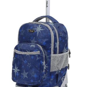 NEW TILAMI Rolling Backpack for kids, Adjustable Laptop Backpack with Wheels for Girls to School Travel Camping Boys Rolling Backpack Meteorite Blue 18 Inch