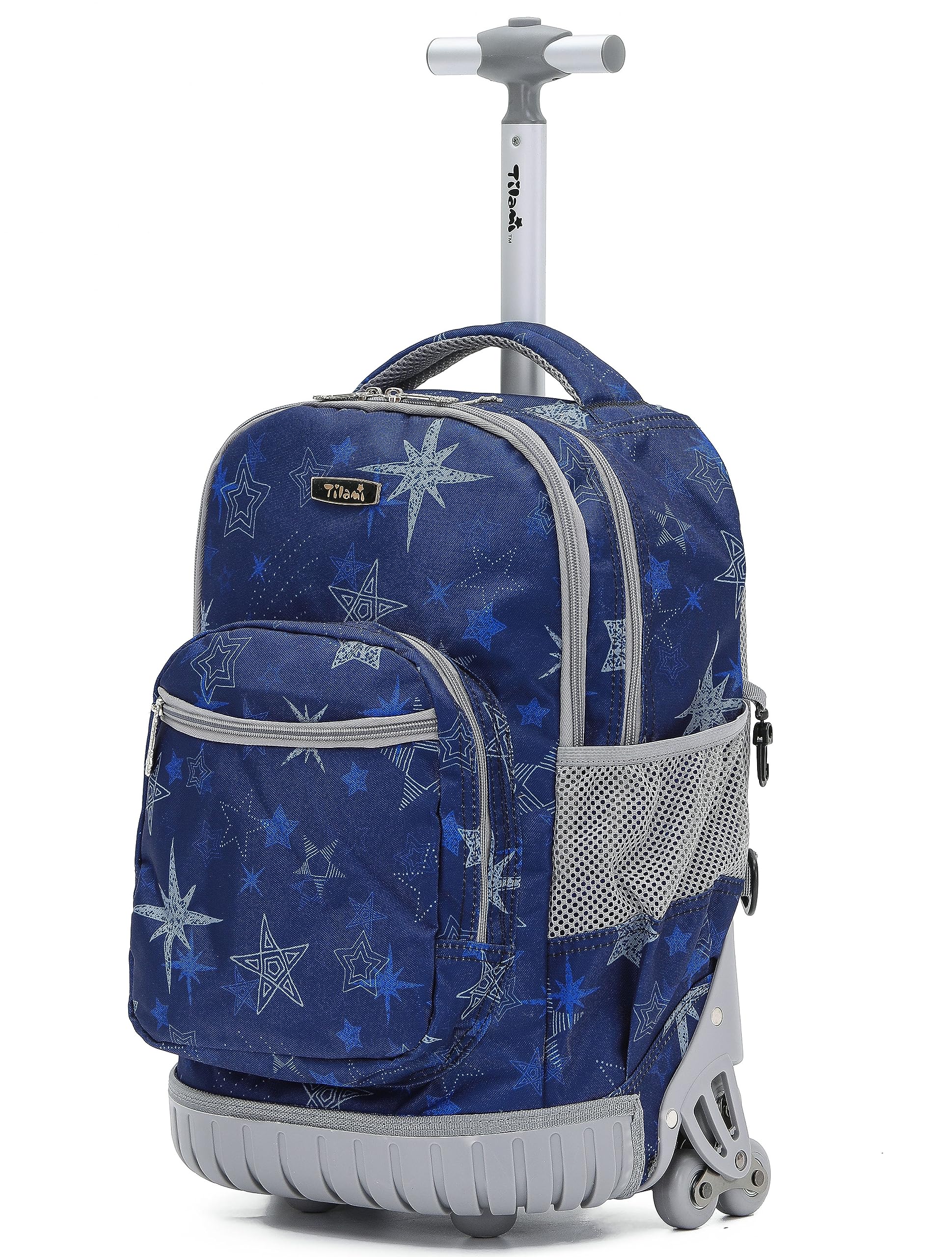 NEW TILAMI Rolling Backpack for kids, Adjustable Laptop Backpack with Wheels for Girls to School Travel Camping Boys Rolling Backpack Meteorite Blue 18 Inch