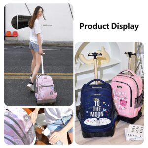 NEW TILAMI Rolling Backpack for kids, Adjustable Laptop Backpack with Wheels for Girls to School Travel Camping Boys Rolling Backpack Meteorite Blue 18 Inch