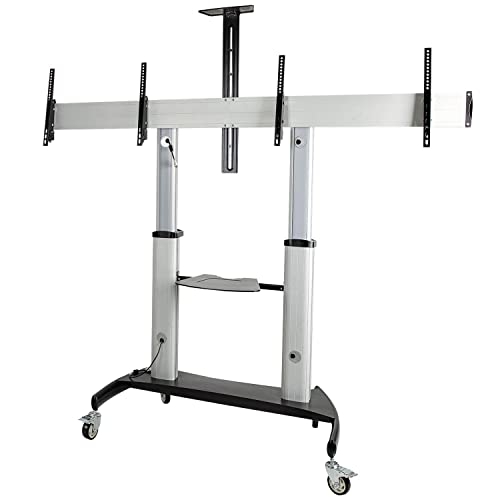 StarTech.com Dual TV Cart for 37-60in VESA TVs up to 110lb/50kg Each - Height Adjustable TV Mount, Mobile Display Cart w/Equipment Shelves - Rolling TV Cart on Wheels - Rolling TV Stand (STNDMTVDUO)