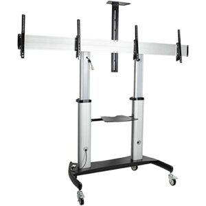 StarTech.com Dual TV Cart for 37-60in VESA TVs up to 110lb/50kg Each - Height Adjustable TV Mount, Mobile Display Cart w/Equipment Shelves - Rolling TV Cart on Wheels - Rolling TV Stand (STNDMTVDUO)