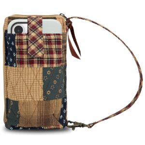 bella taylor cell phone wristlet wallet for women with smartphone pocket and rfid protection, primitive patch navy patchwork