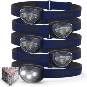 eveready led headlamps pro200 [5-pack], ipx4 water resistant, bright and durable head lights for camping, hiking, emergency power outage (batteries included)