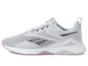 reebok women's nanoflex tr 2.0 cross trainer, pure grey/white/black, 8.5